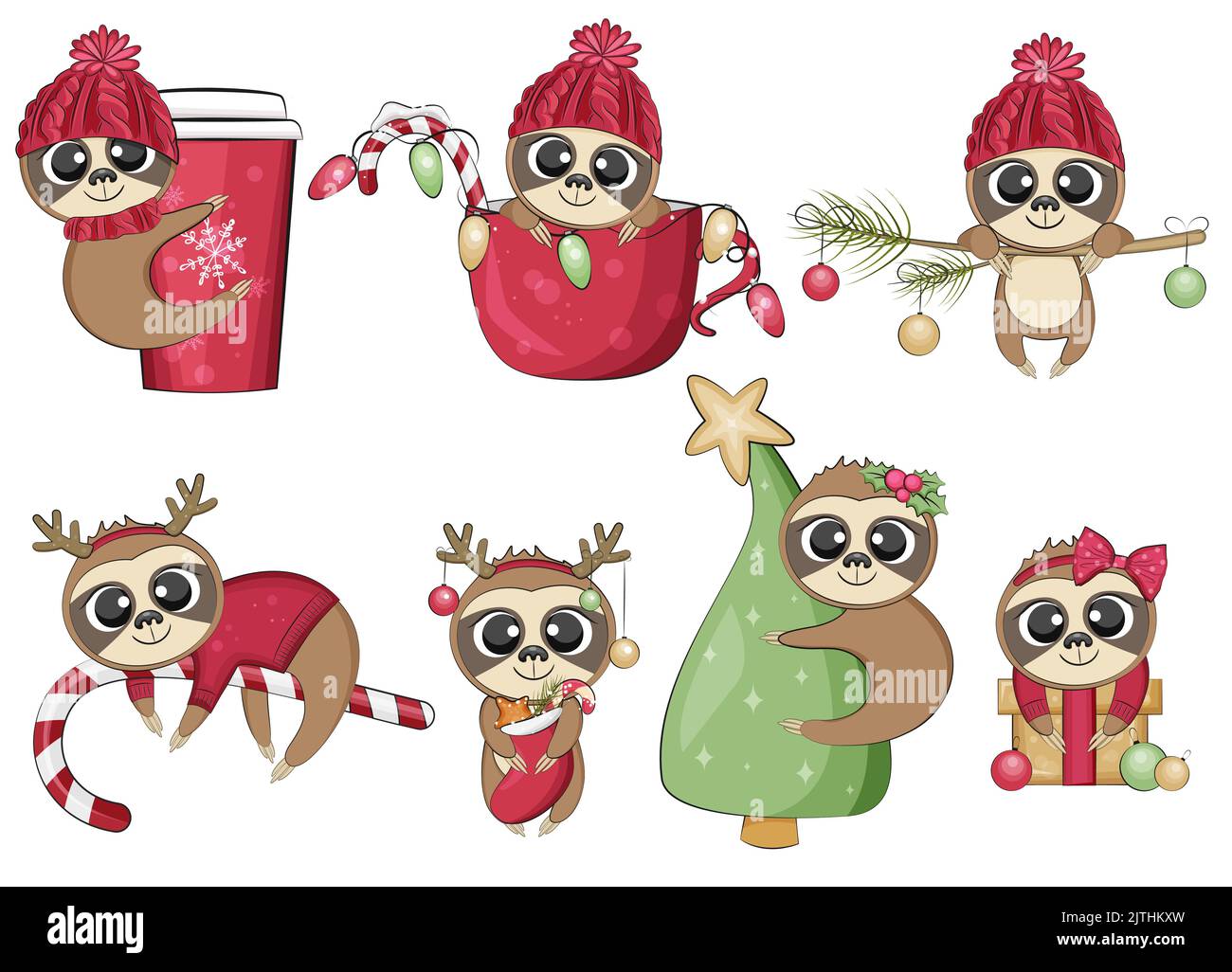 Cute christmas sloths collection. Winter holidays Stock Vector Image ...
