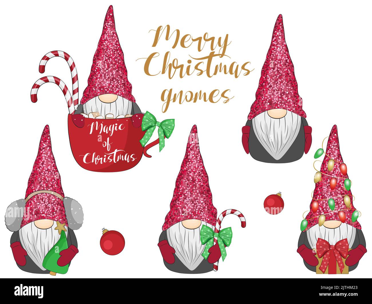 Cute christmas gnomes set. Vector illustration Stock Vector Image & Art ...