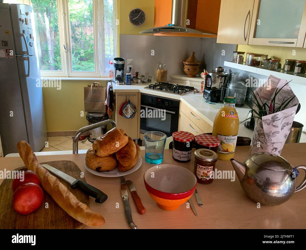 Special breakfast in the occasion of an anniversary, Lyon, France Stock ...