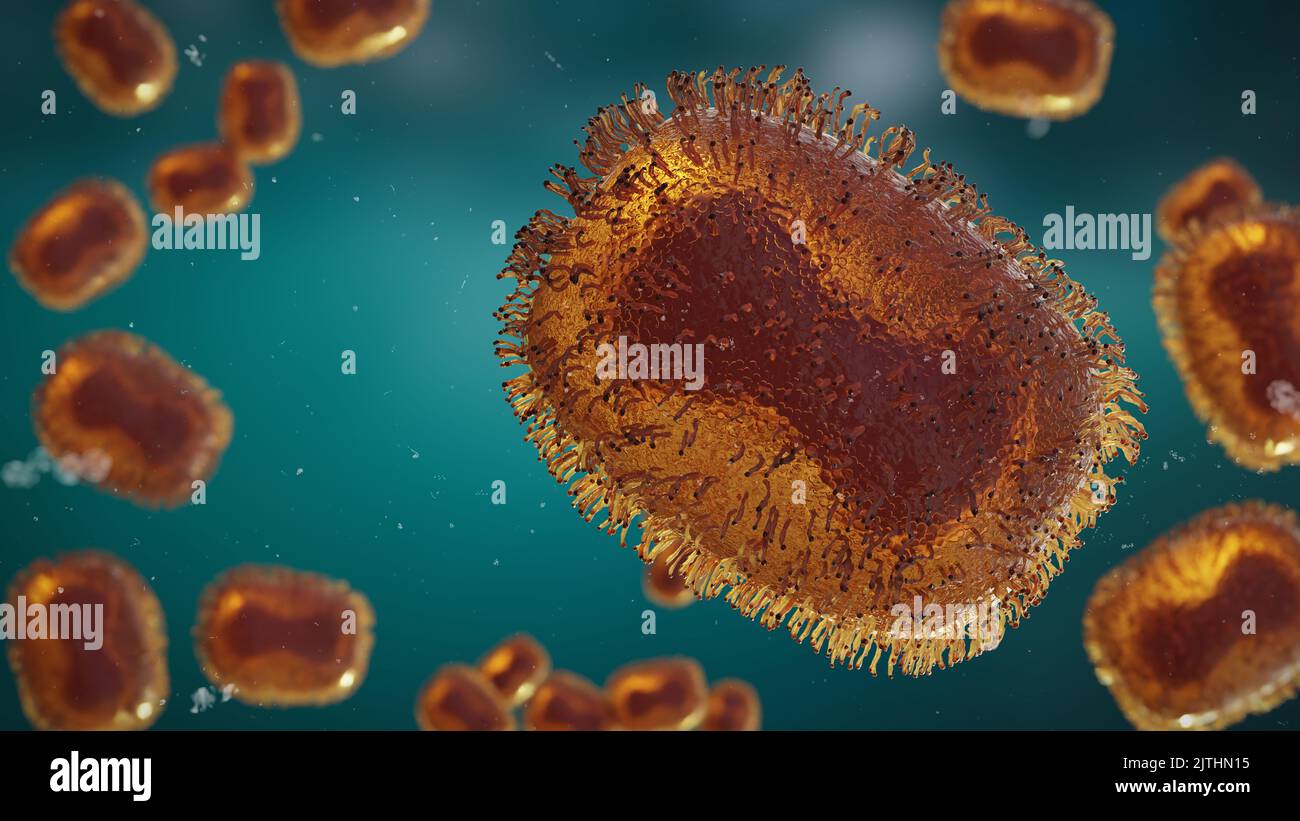 Monkeypox virus, pathogen closeup, microbiology background Stock Photo ...