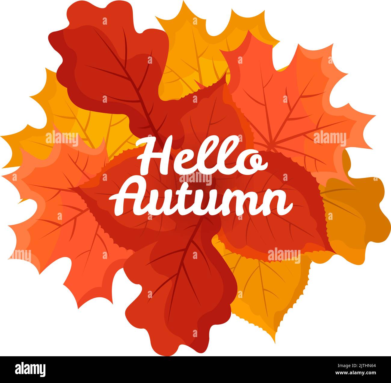 Hello autumn illustration with colourful leaves. Flat style. Vector ...