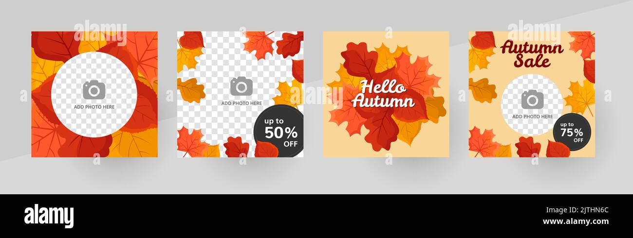 Social media hello autumn post template, editable social media template ...