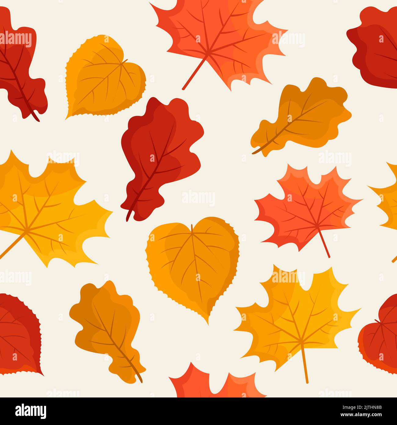 Autumn leaves seamless pattern. Beautiful orange and red falling leaves. Cute vector ...