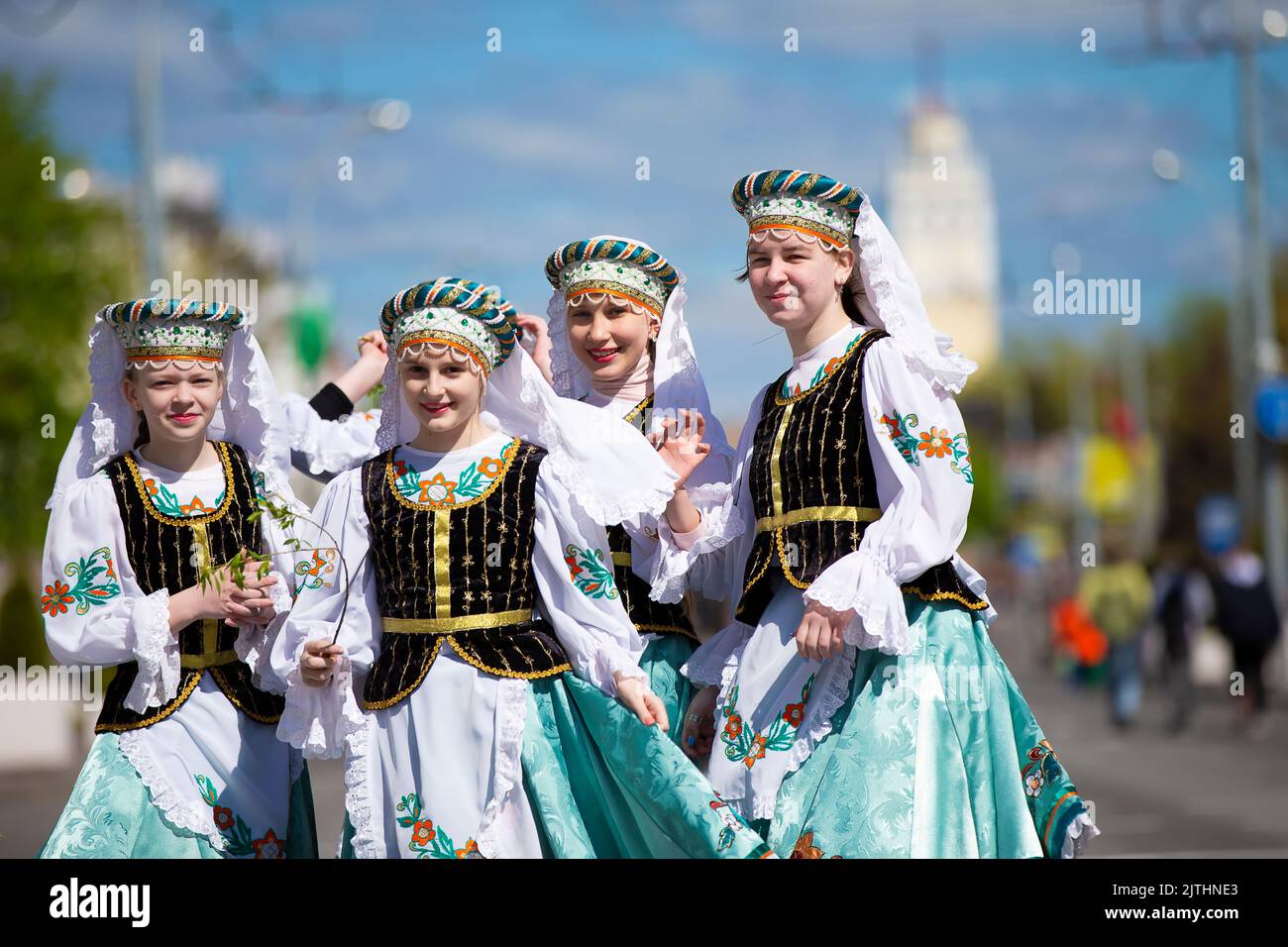Beautiful young Slavic girls in ethnic costumes Stock Photo - Alamy