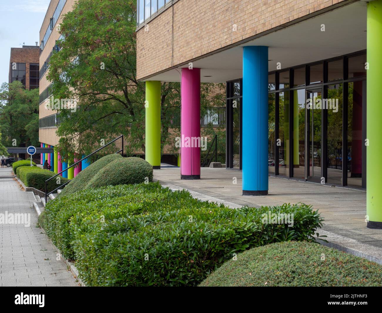 Coloured pillars on the frontage of Margaret Powell House, an office ...