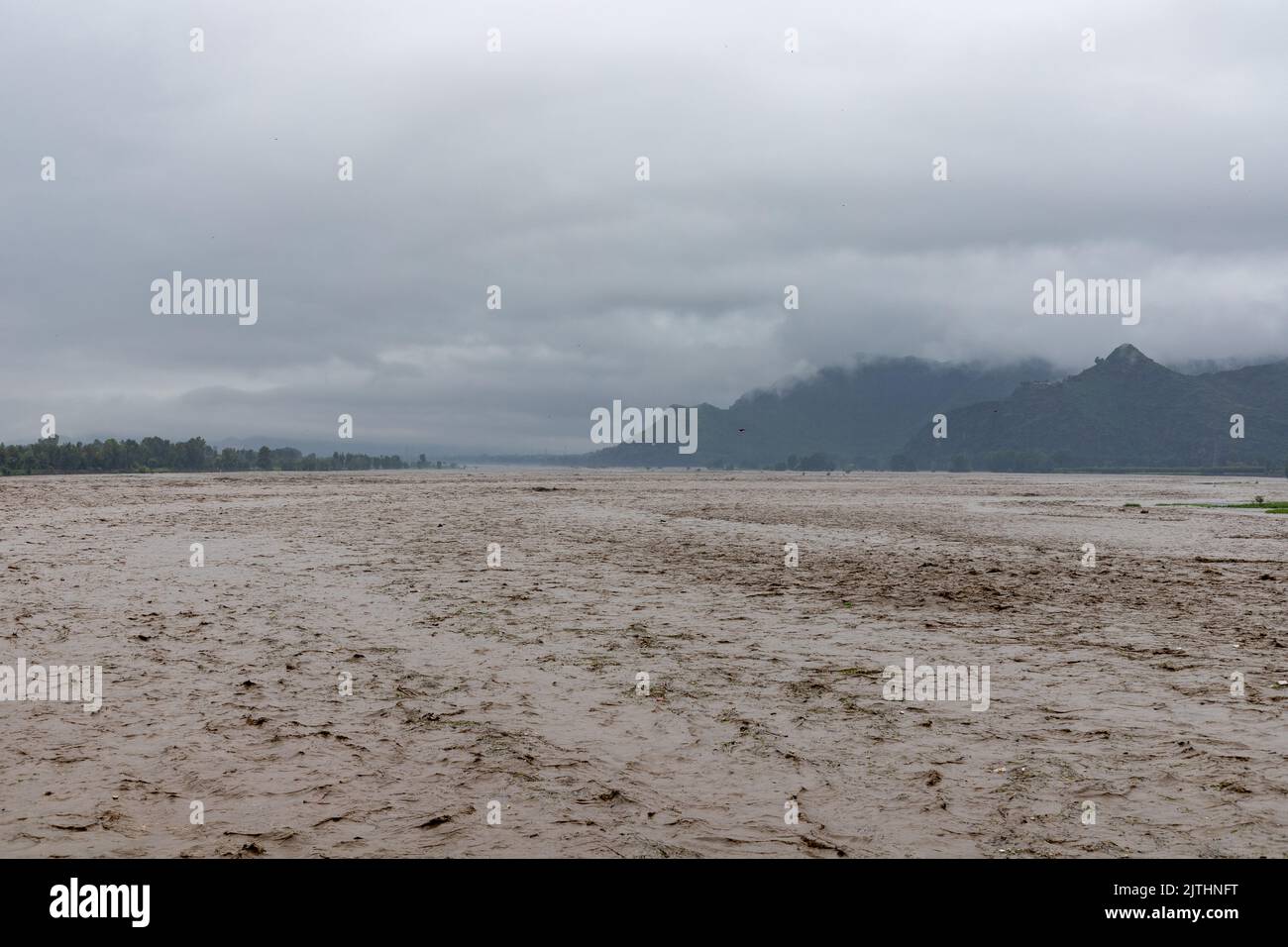 Dirty flood water flowing rapidly in a mountain river Stock Photo - Alamy