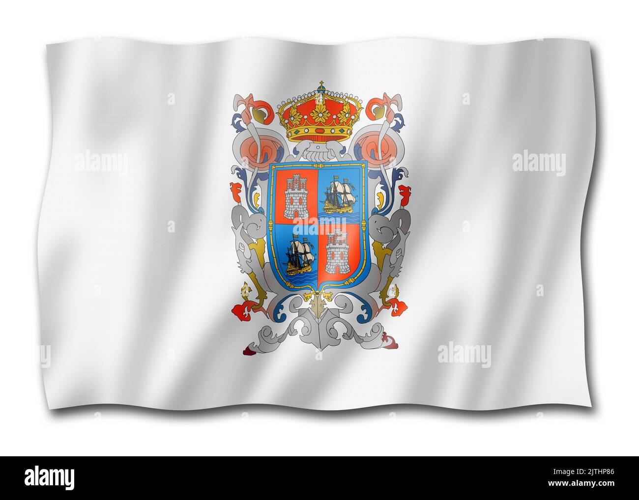 Campeche state flag, Mexico waving banner collection. 3D illustration ...