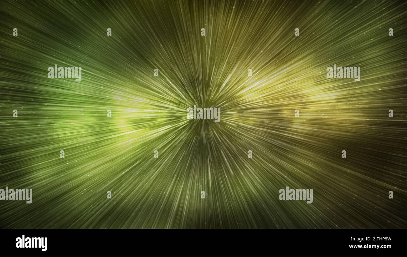 Hyperspace speed effect in night starry sky. Bright yellow galaxy ...