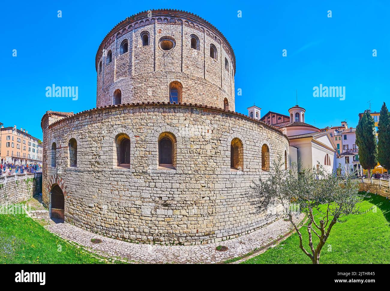 Panorama of the medieval stone Old Cathedral, massive dome of New ...