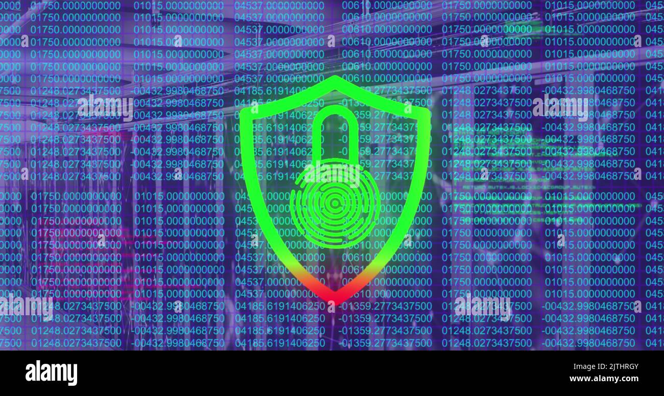 Image of data processing over padlock and server room Stock Photo - Alamy