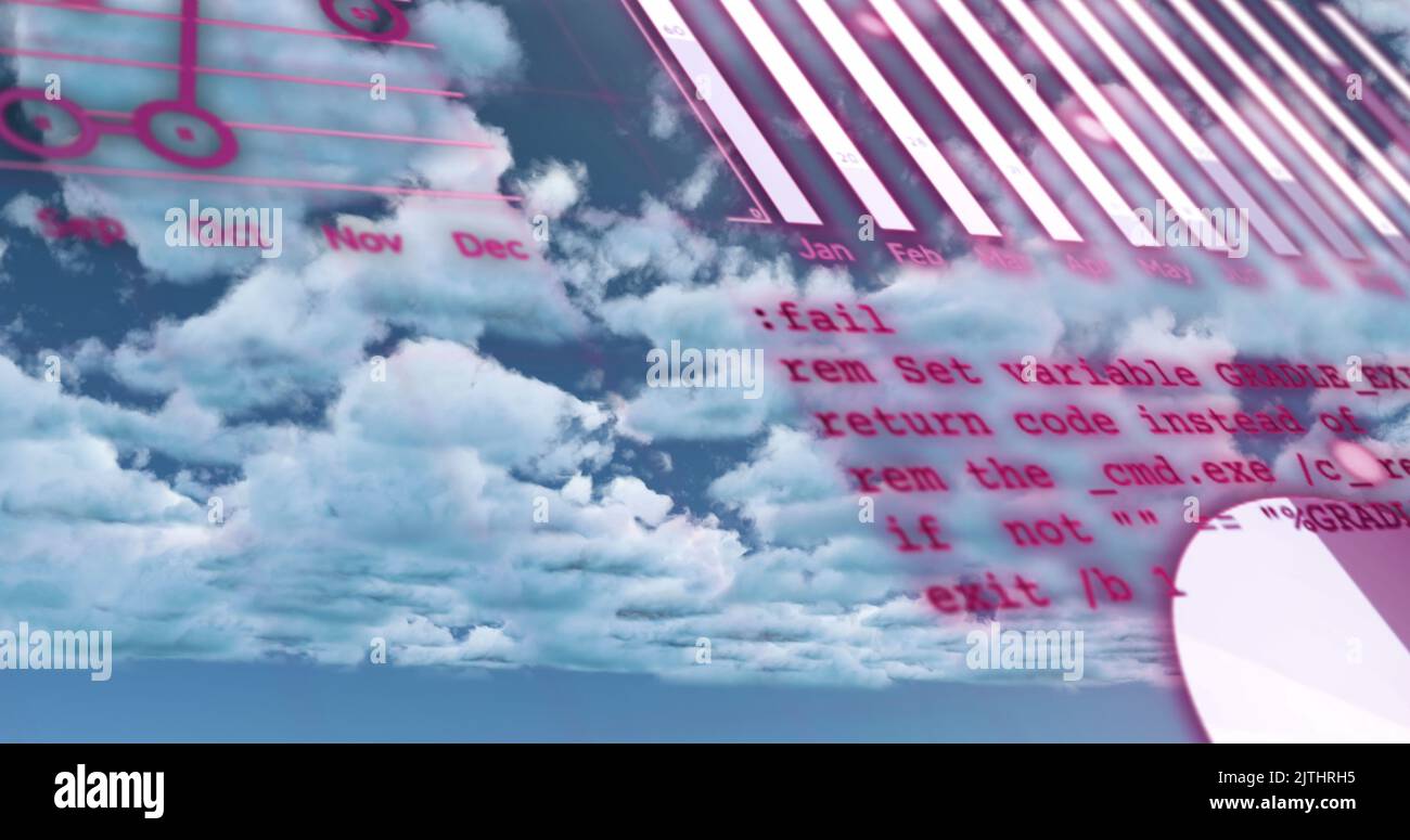 Image of red charts and data processing over cloudy blue sky Stock ...