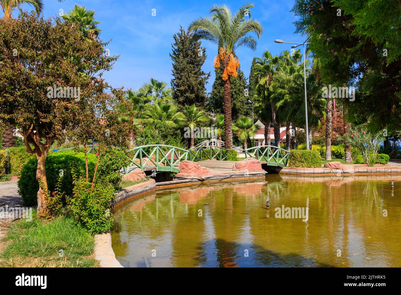 Beautiful artificial pond in Kugulu park in Kemer town, Turkey Stock ...