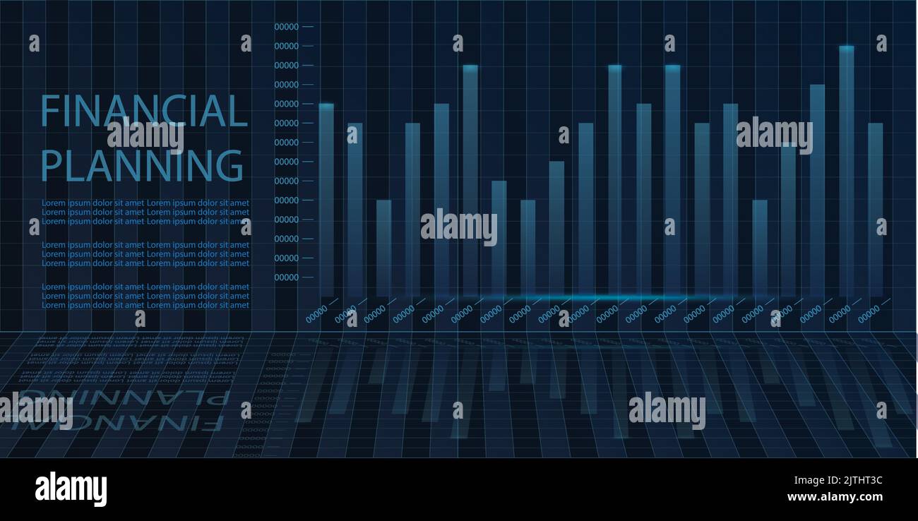 Financial planning futuristic room. Finance 3d background with modern ...