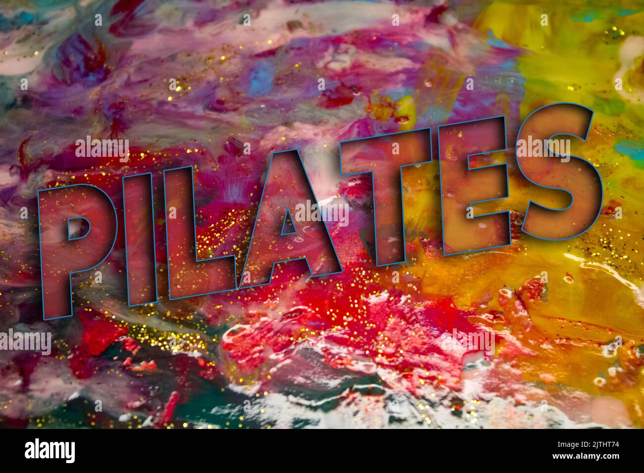 Abstract Natural Luxury art, fluid painting with Pilates text, alcohol ...