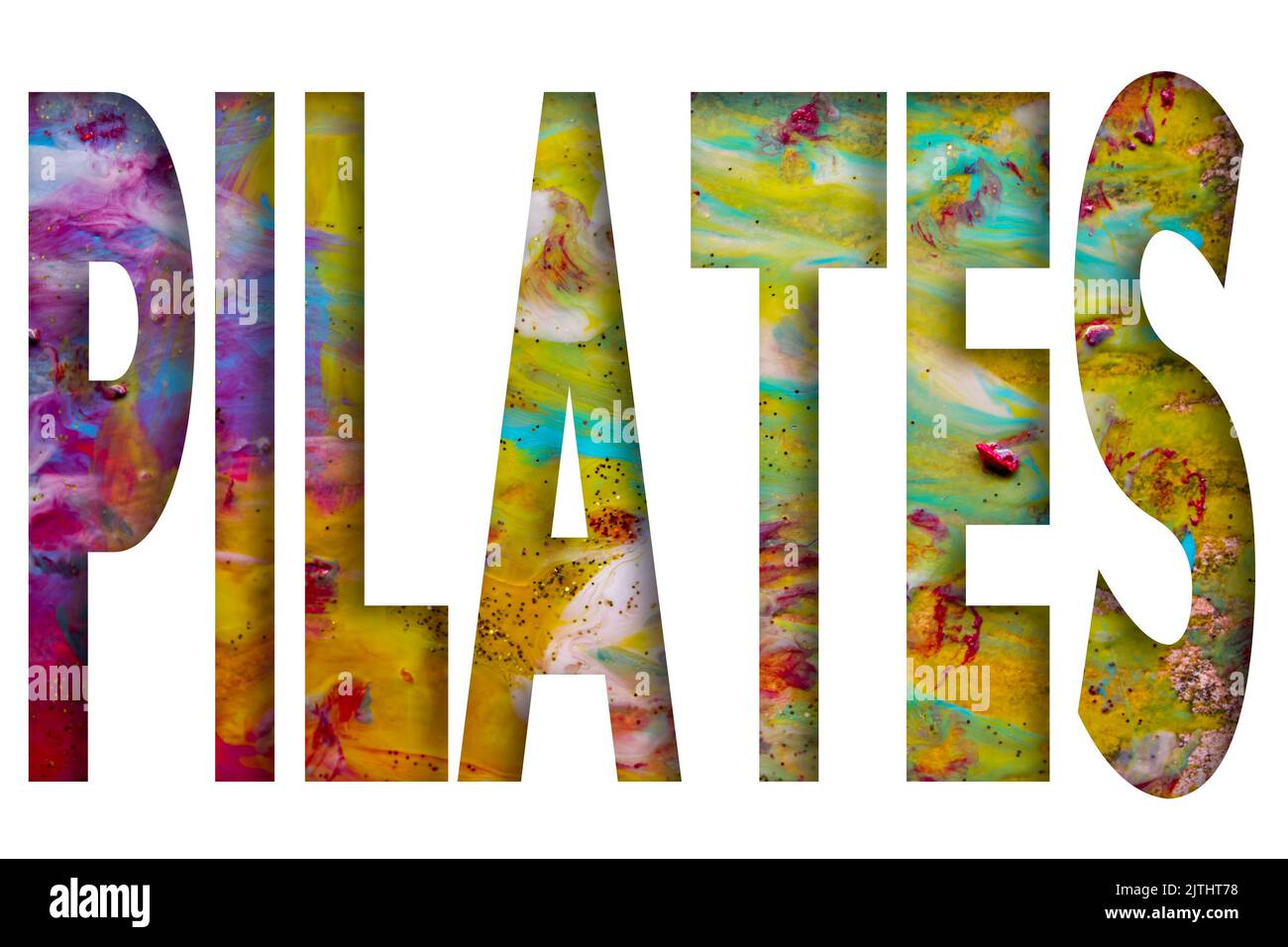 Abstract Natural Luxury art, fluid painting with Pilates text, alcohol ...