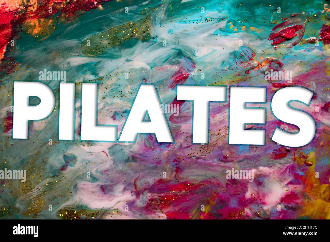 Abstract Natural Luxury art, fluid painting with Pilates text, alcohol ...