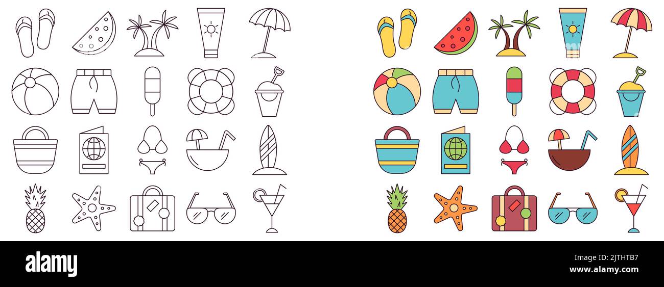 A set of 40 summer-related icons on a white background Stock Vector ...