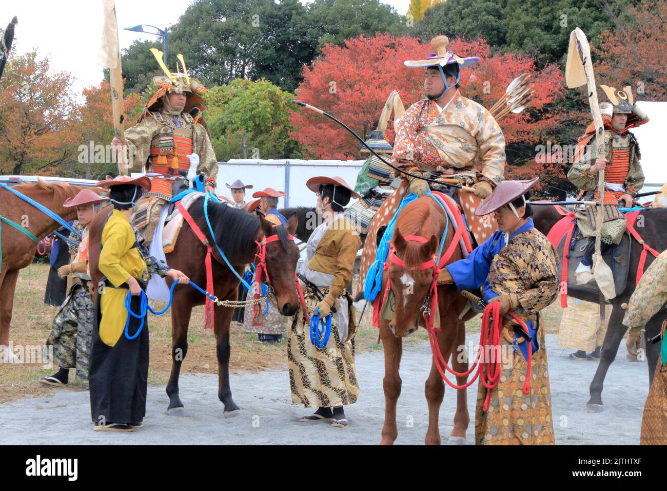 Ancient Japanese Samurai warriors and horses Stock Photo - Alamy