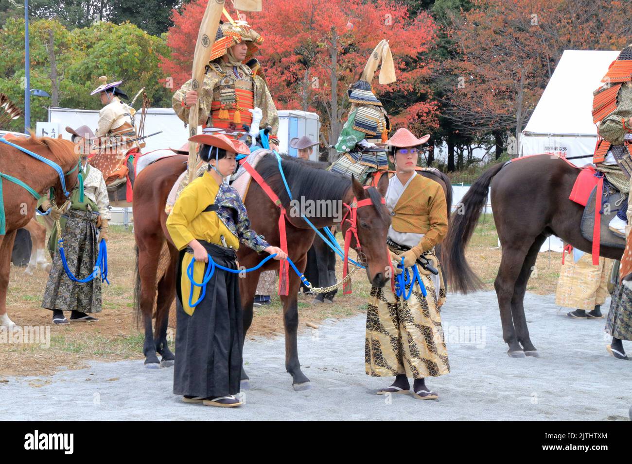 Ancient Japanese Samurai warriors and horses Stock Photo - Alamy