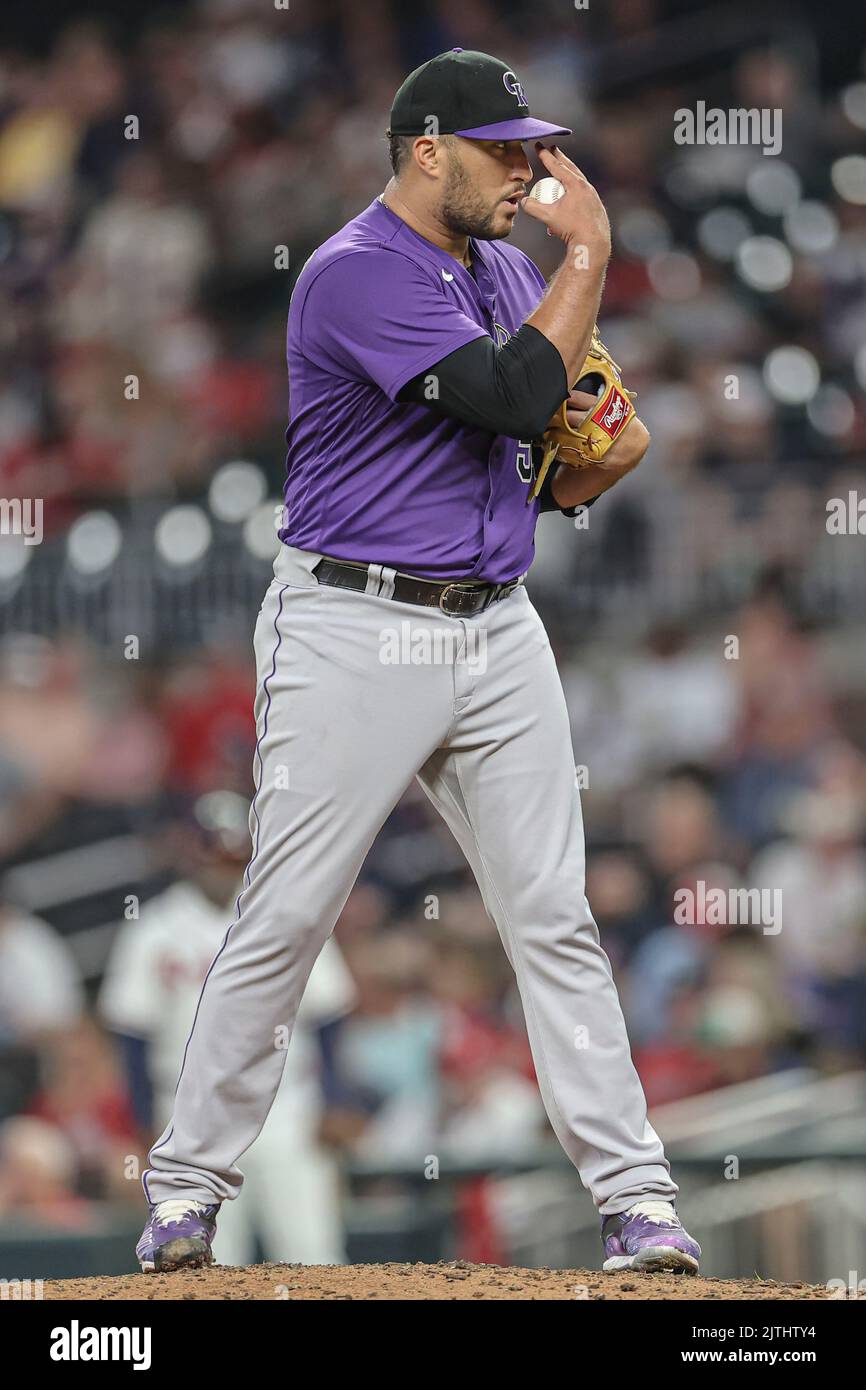 Atlanta, GA. USA; Colorado Rockies relief pitcher Carlos Estevez (54 ...