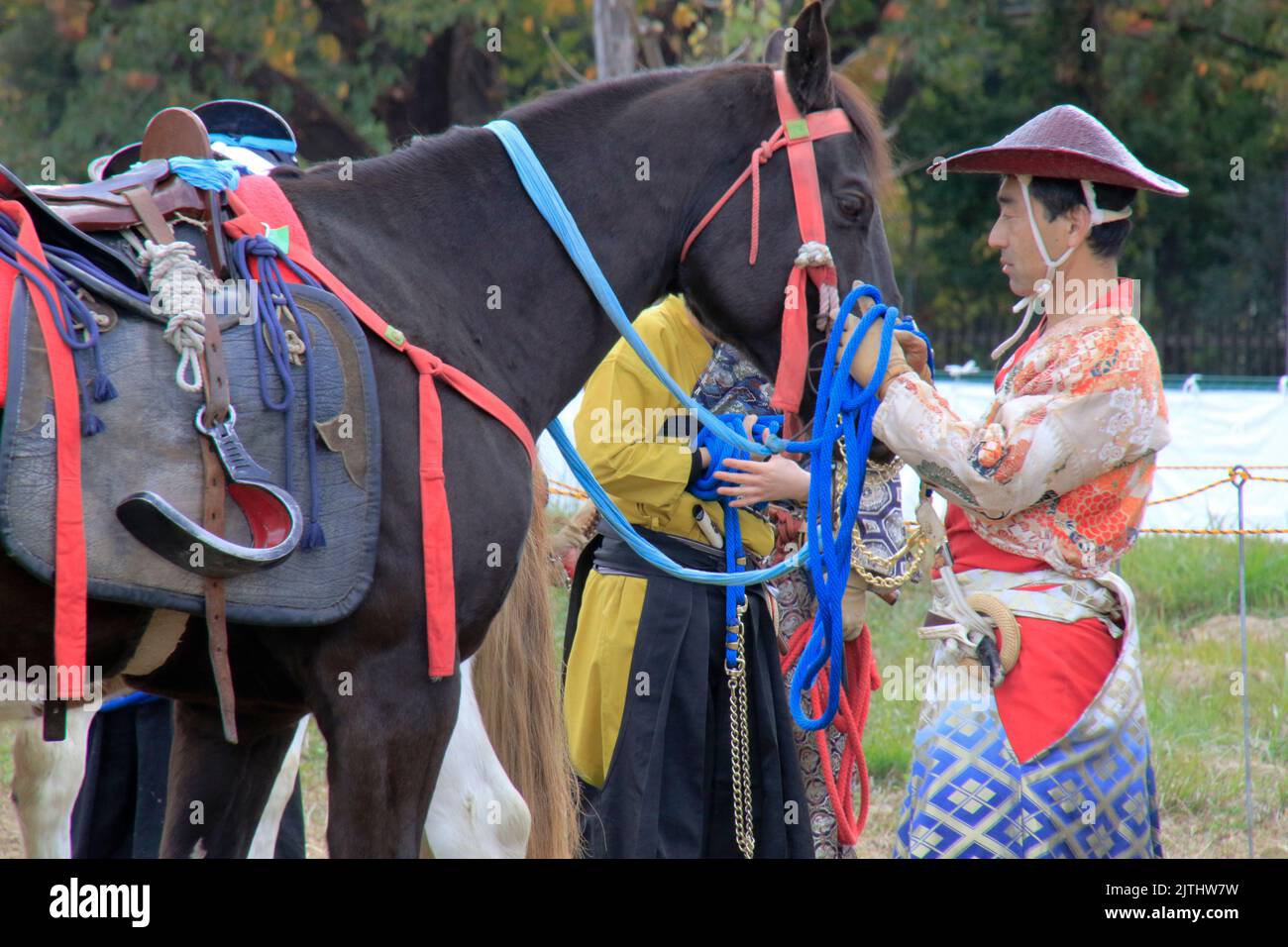 Ancient Japanese Samurai warriors and horses Stock Photo - Alamy