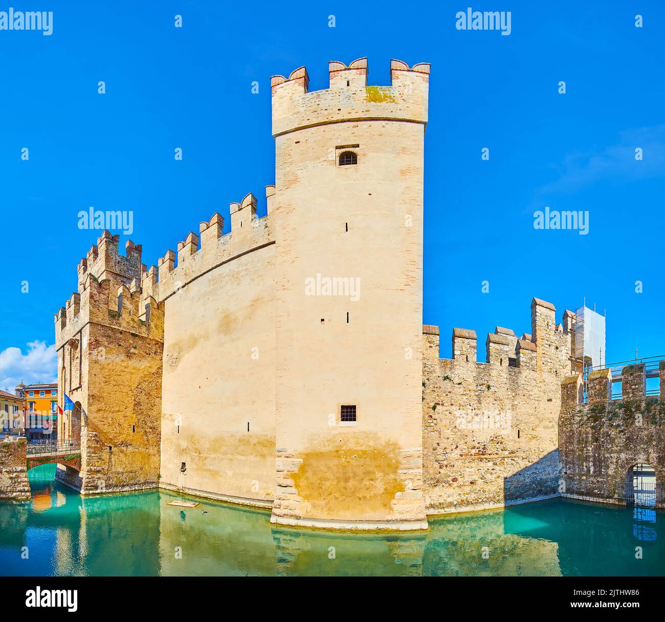 The main historic landmark of Sirmione - Castello Scaligero with mirror ...