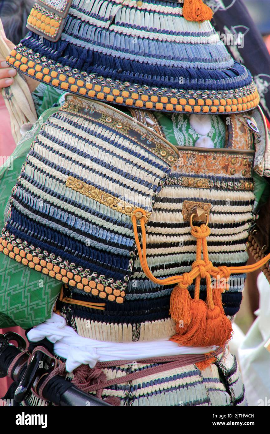Japanese ancient armor of Samurai warrior in Yabusame event Stock Photo ...