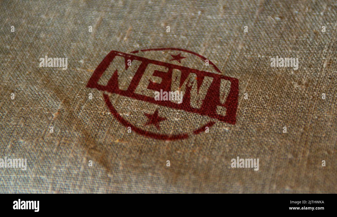 New stamp printed on linen sack. Fresh offer promotion concept Stock ...