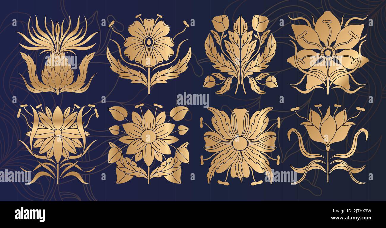 Art nouveau style flower plant basic element. 1920-1930 years vintage ...