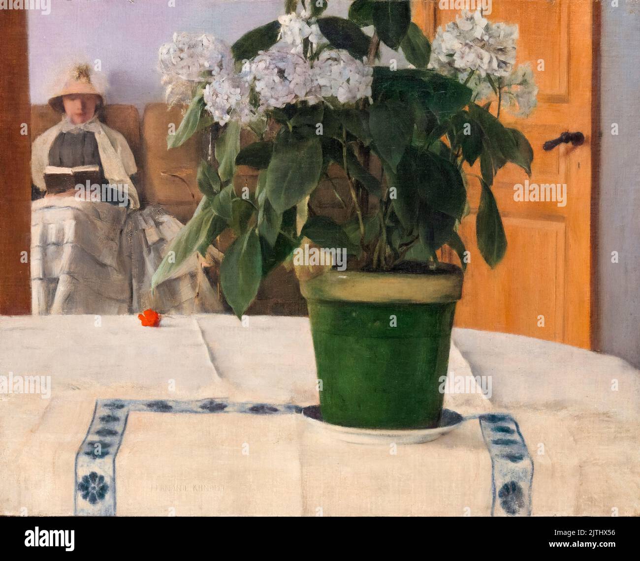 Fernand Khnopff, Hortensia, still life painting in oil on canvas, 1884 ...