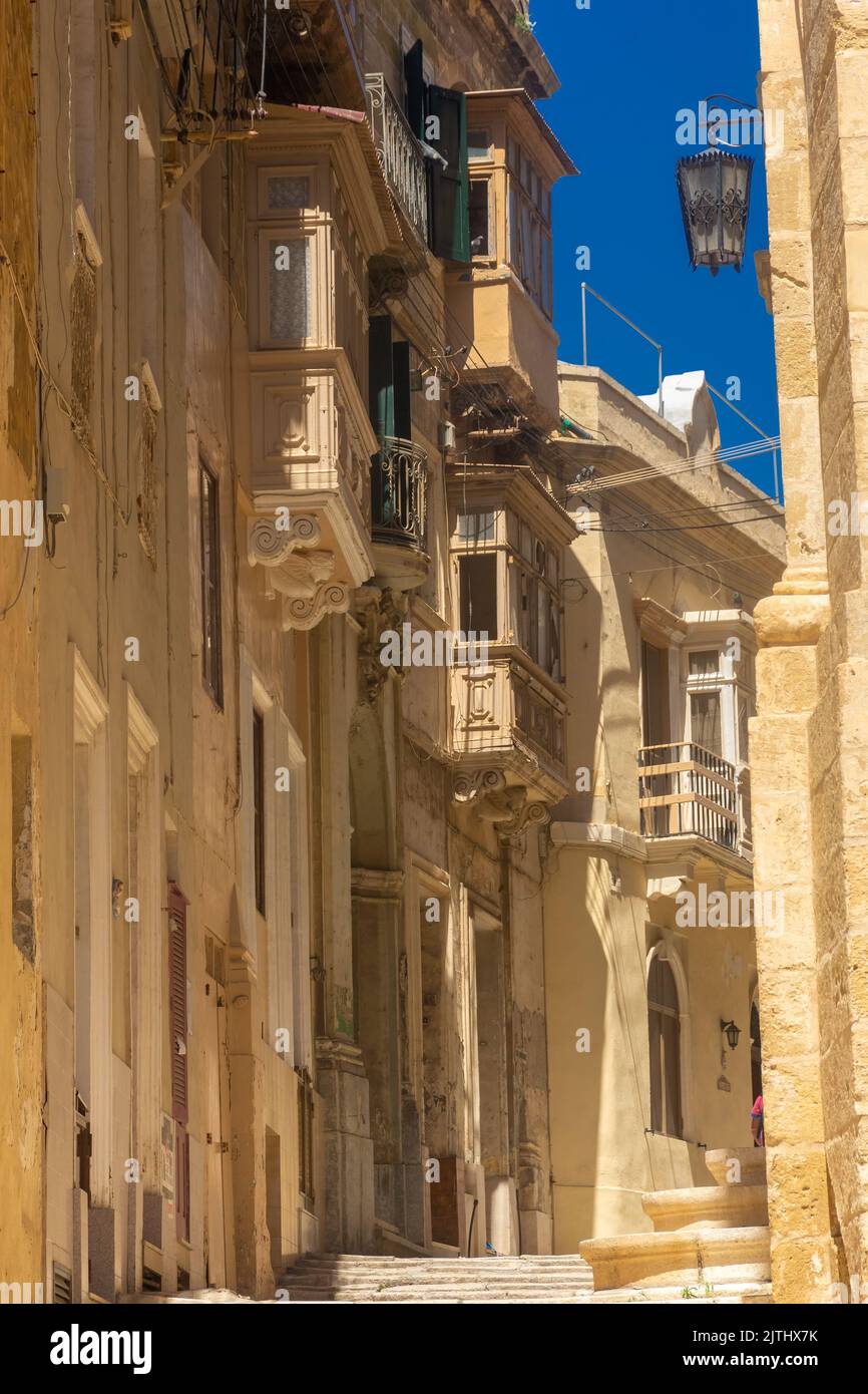 View of an ancient street in Birgu old town, one of the Three Cities of ...