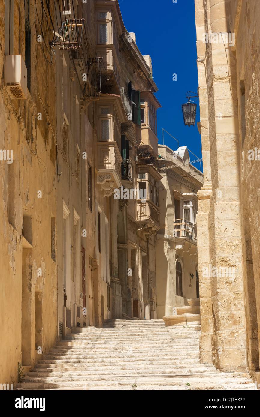 View of an ancient street in Birgu old town, one of the Three Cities of ...
