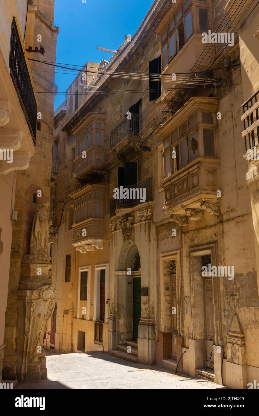 View of an ancient street in Birgu old town, one of the Three Cities of ...