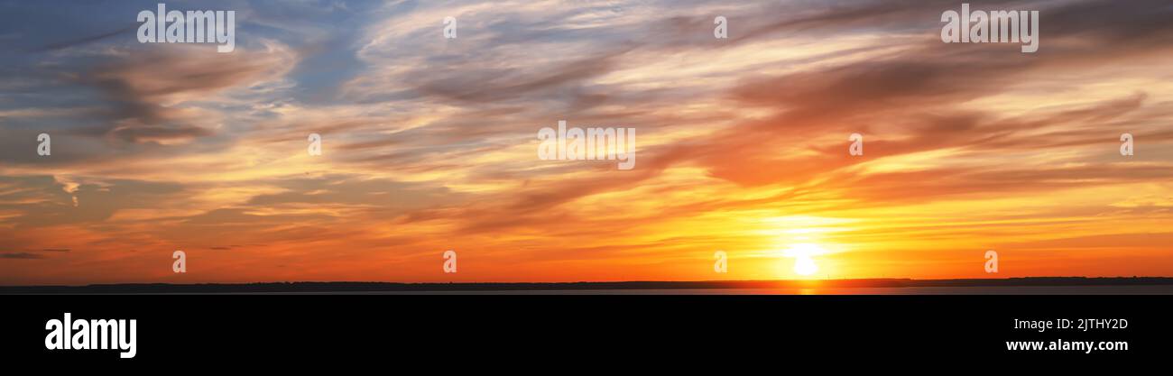 sky sunset. Real amazing panoramic sunrise or sunset sky with gentle ...