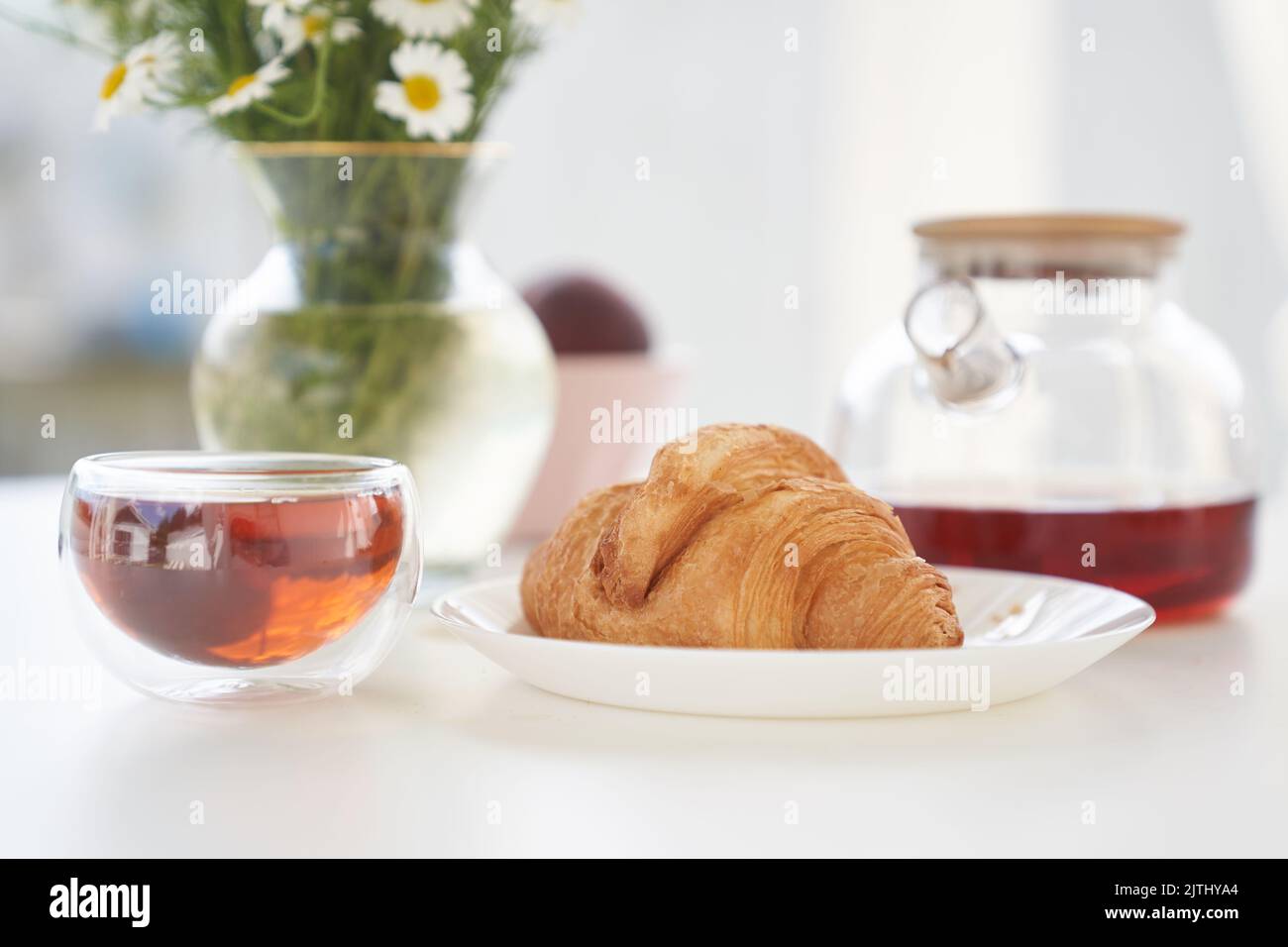 Transparent glass Cup of tea in nature. The concept of breakfast in the ...