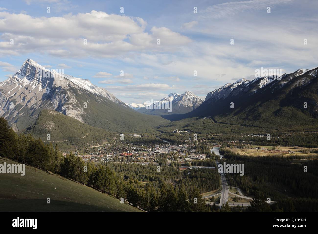 Beautiful view of Banff town with Mount Rundle, from Banff Viewpoint ...