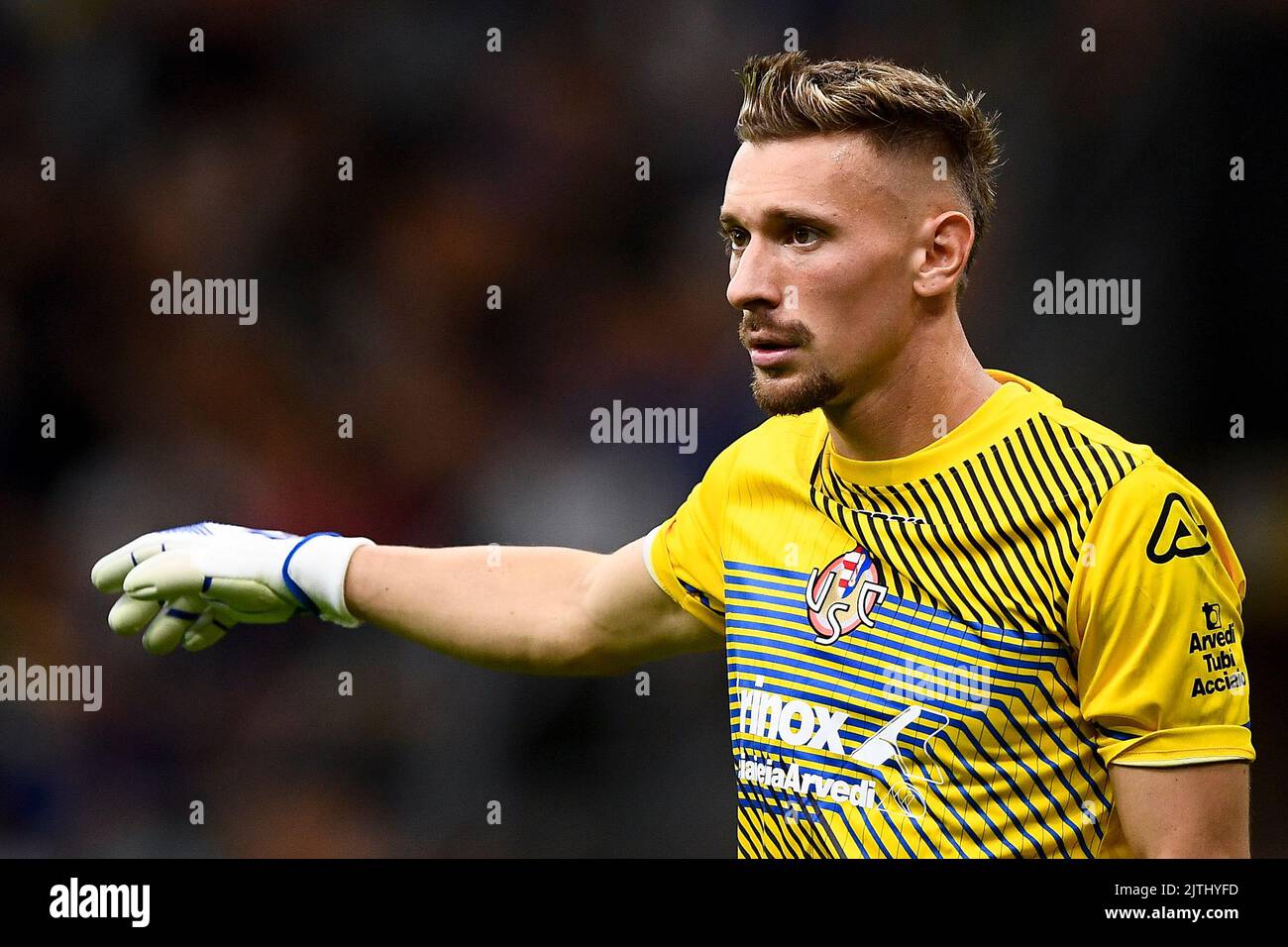 Milan, Italy. 30 August 2022. Ionut Radu of US Cremonese gestures ...