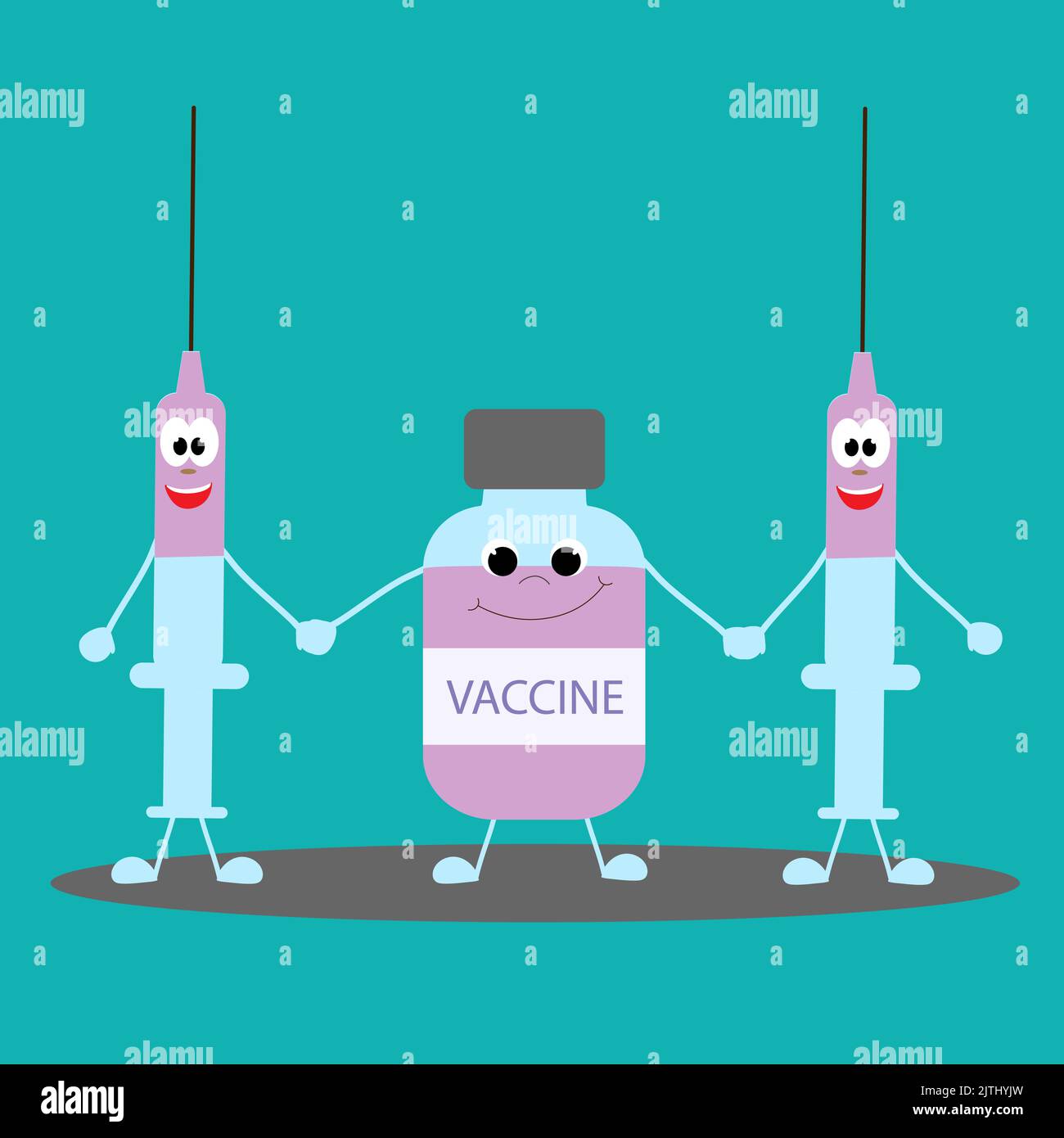 Cute cartoon vaccine and syringe. Vaccination. COVID 19 Stock Vector ...