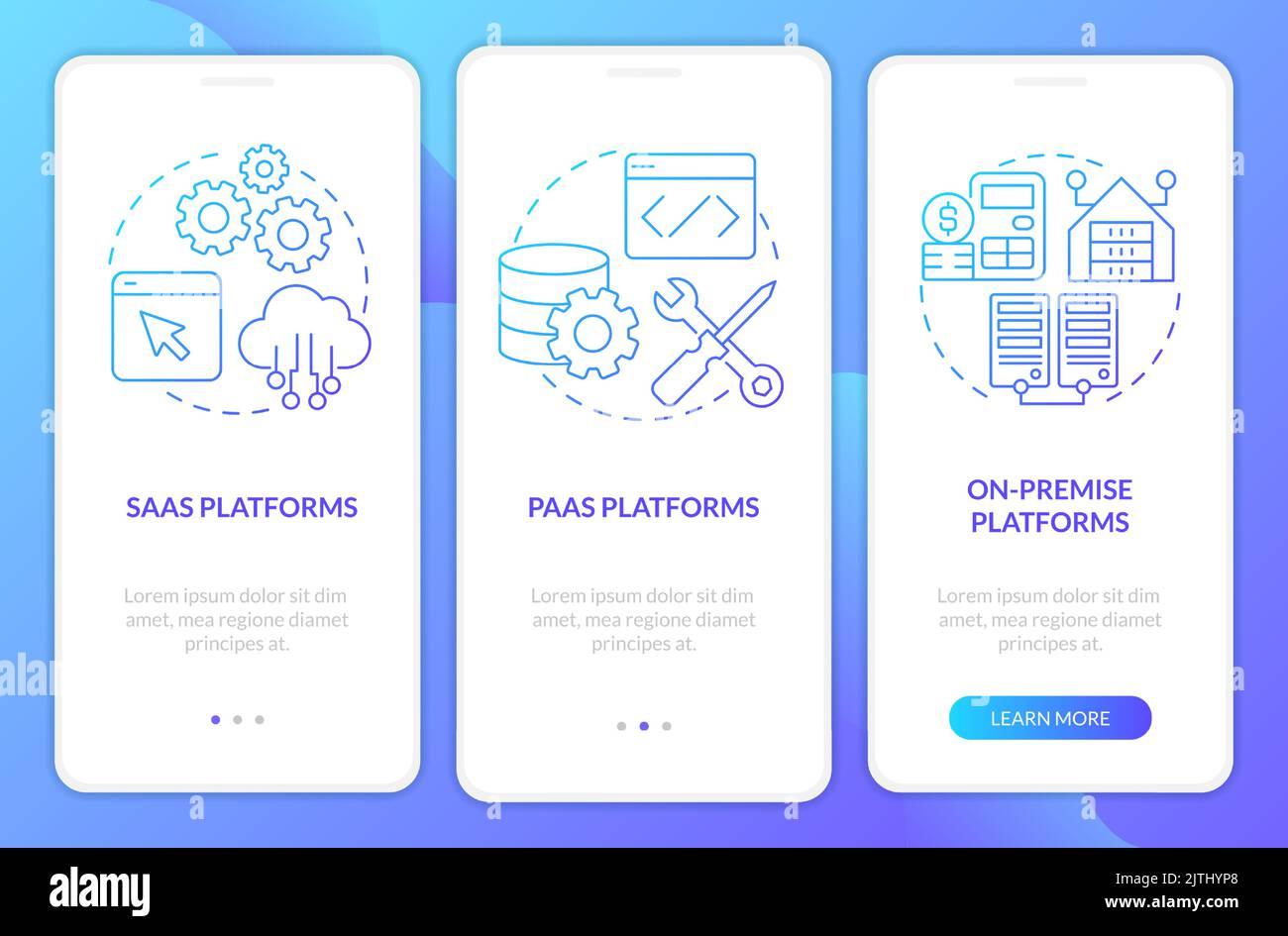 Types Of Ecommerce Platforms Blue Gradient Onboarding Mobile App Screen Stock Vector Image And Art