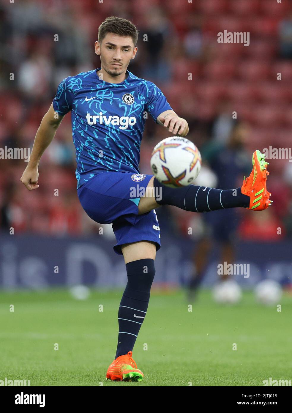 Southampton, England, 30th August 2022. Billy Gilmour Of Chelsea warms ...