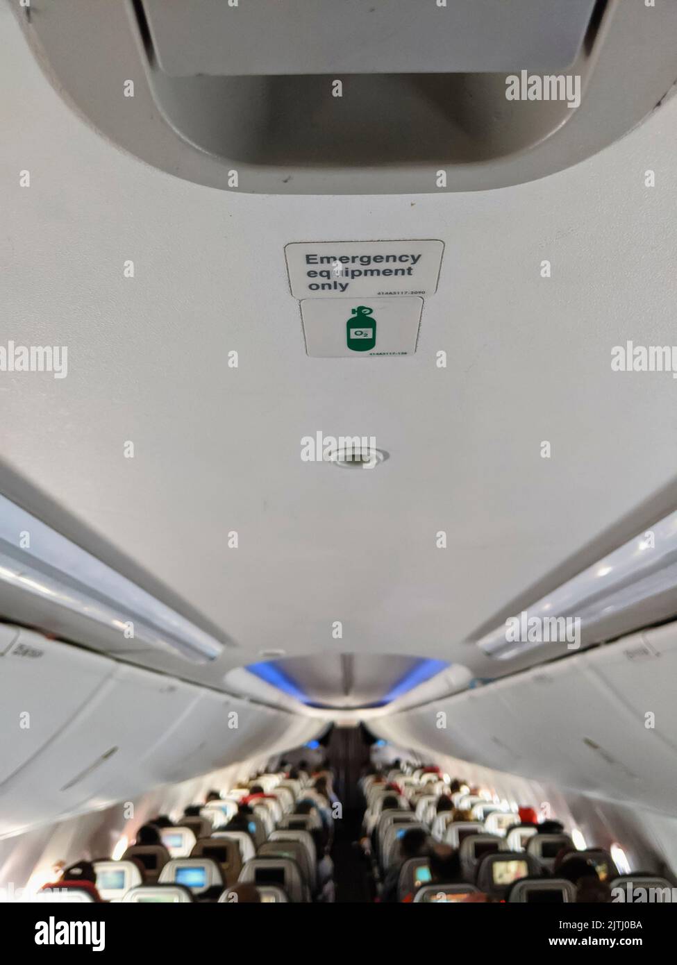 Roof storage area for emergency equipment on board a Boeing 777 Stock ...