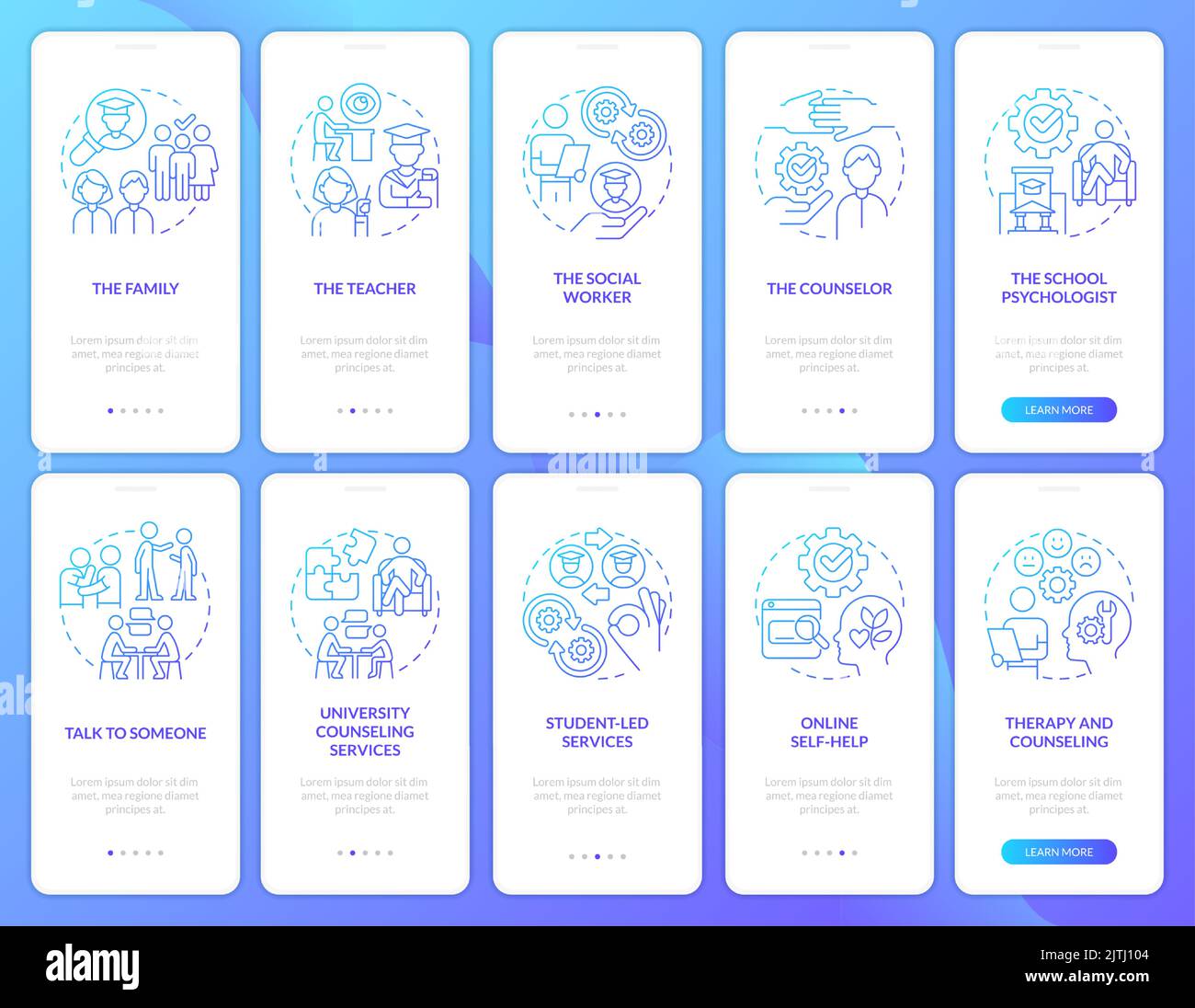 Protecting student mental health blue gradient onboarding mobile app ...