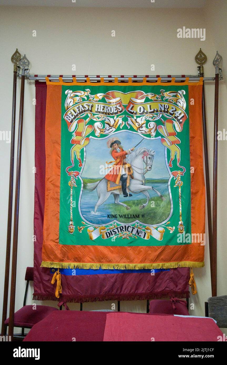 Painted banner showing King William III of Orange on a white horse ...