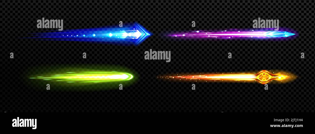 Vfx effect of meteorite, star flames or missile blast trails. Green ...