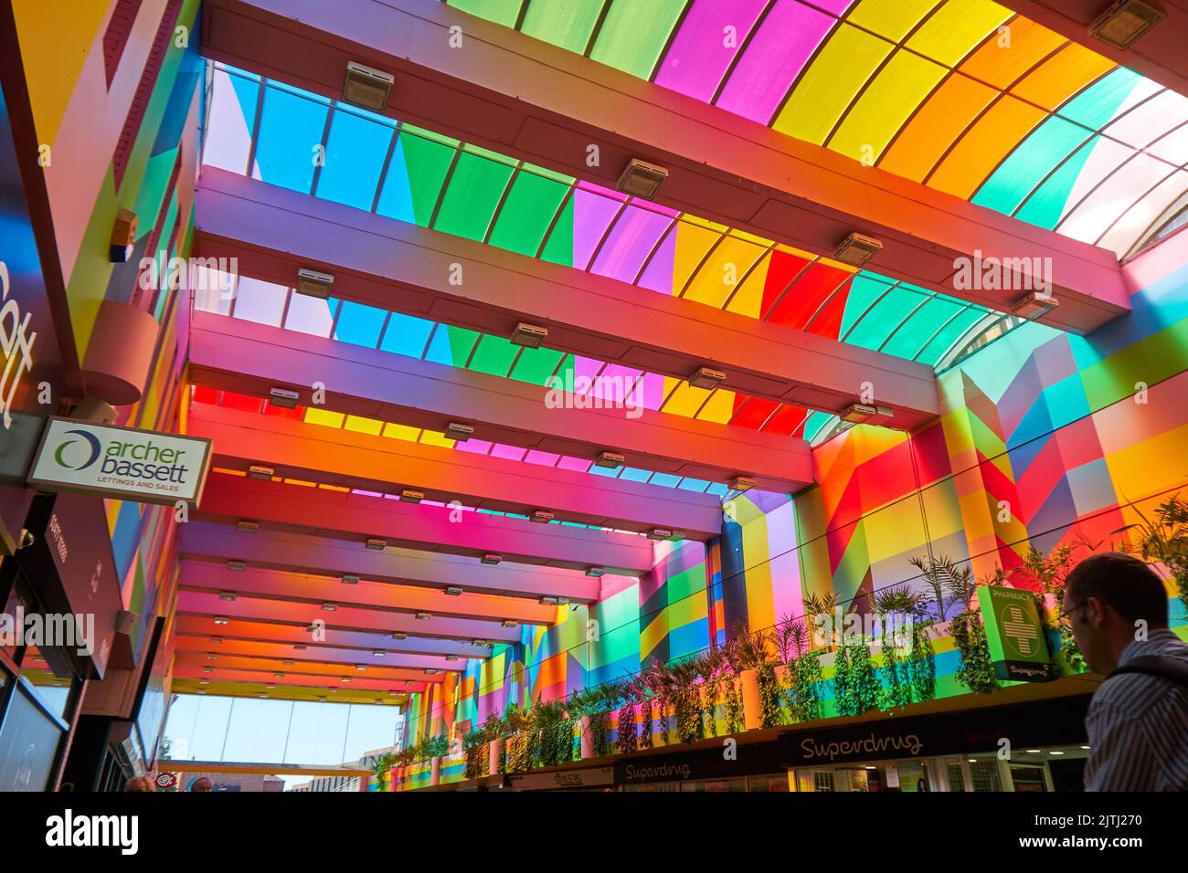 Gay pride rainbow colors in a shopping precinct in Coventry, UK Stock ...