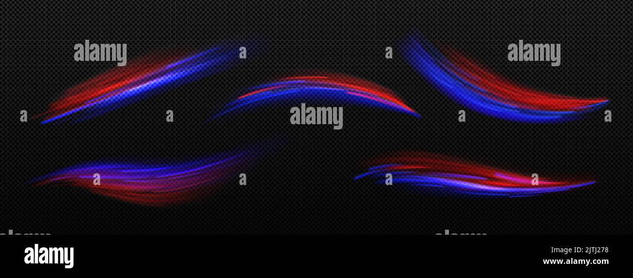 Abstract light speed motion trails. Futuristic flash, movement effects in blue and red colors ...
