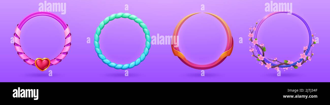 Round ui game avatar frames, elegant fantasy circles with curve ornate ...