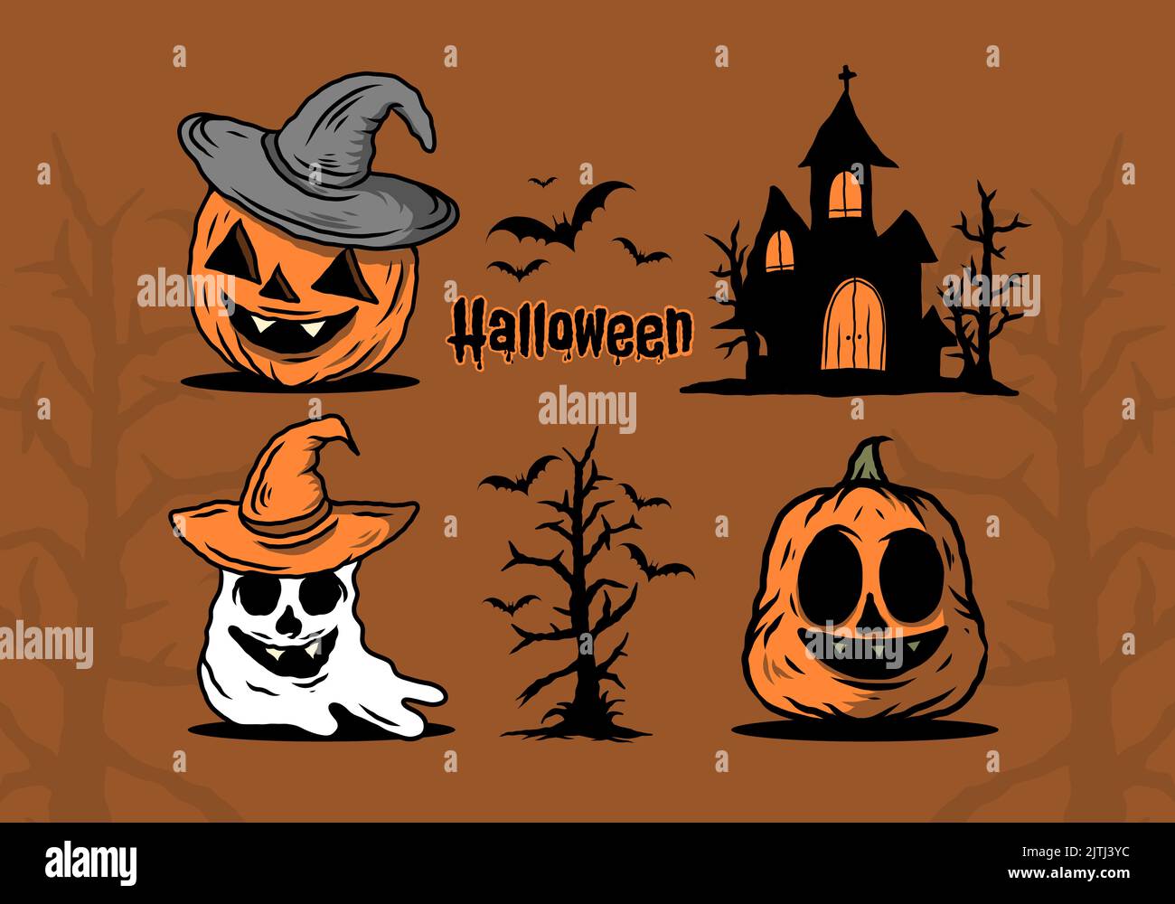 Scary Halloween ghost stuff illustration design Stock Vector Image ...