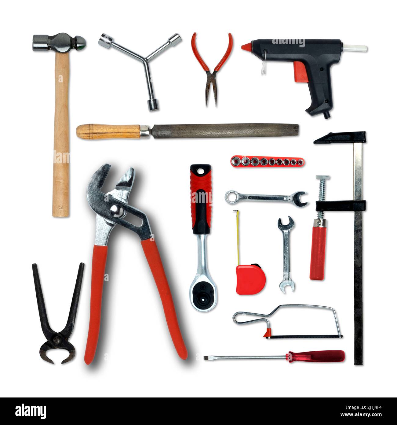 Topview of Different Work Tools on White Background- Stock Photo Stock ...