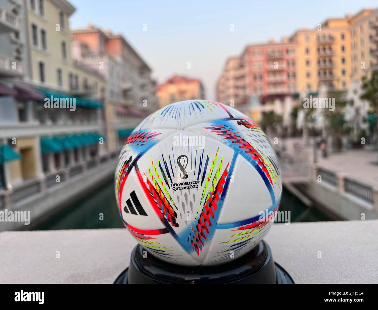 : FIFA World Cup Qatar Match Ball in Pearl Qatar Back Ground Stock ...